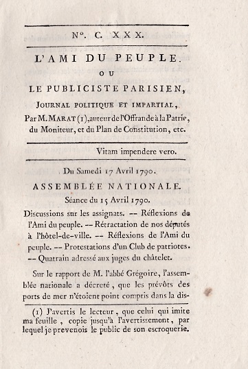 Marat, l'Ami du Peuple 1790.
